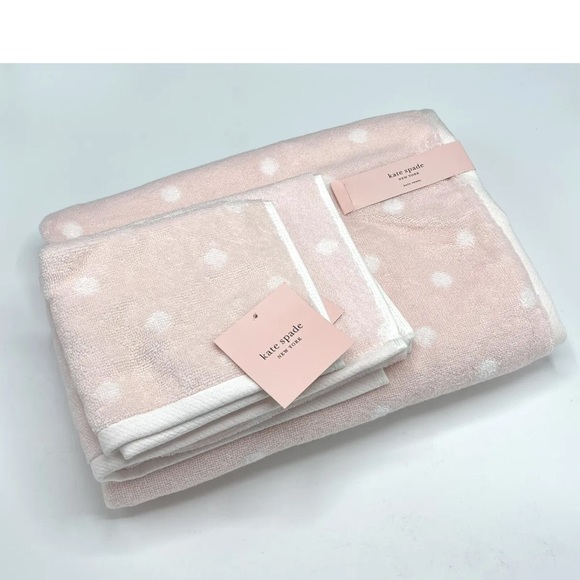 kate spade | Bath | Kate Spade Ny 3 Pc Set Pinkwhite 2 Sided Polka Dot ...